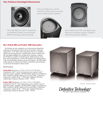 Definitive Technology ProSub 1000, ProSub 800 Specifications | Manualzz