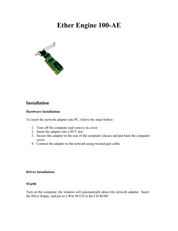 Gigafast Ether Engine 100-AE Installation Manual | Manualzz