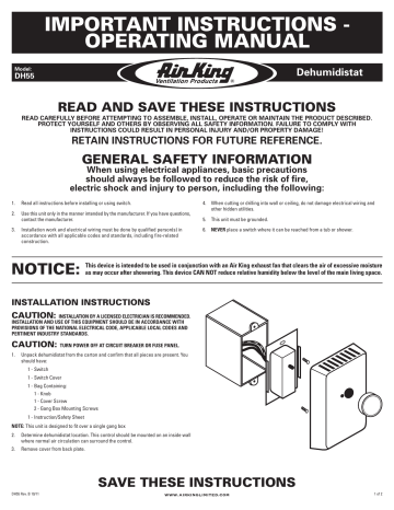 Air King DH55 Operating Manual | Manualzz