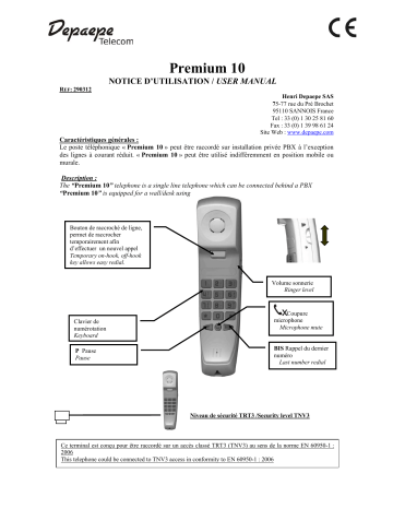 Depaepe Telecom Premium 10 User Manual | Manualzz