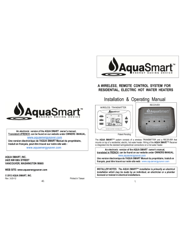 AquaSmart 91510 Installation & Operating Manual | Manualzz