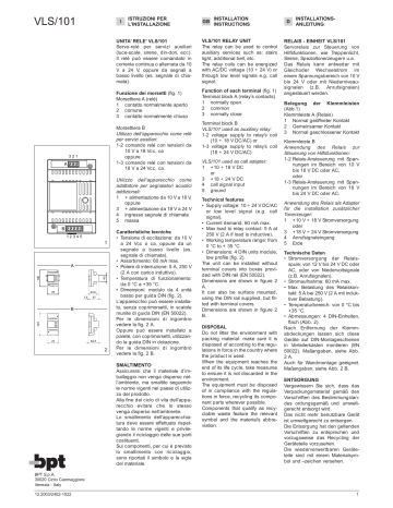Bpt VLS/101 Installation Instructions | Manualzz