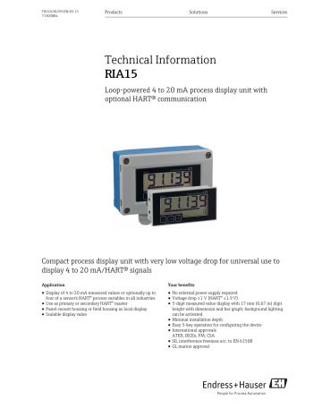 Endress+Hauser RIA15 Technical Information | Manualzz