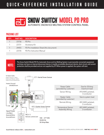 ETI Snow Switch PD PRO Quick Reference Installation Manual | Manualzz