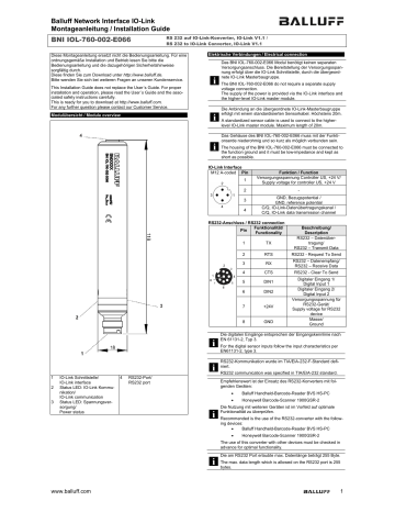 Balluff BNI00C1 Installation Manual | Manualzz
