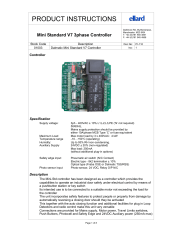 Ellard Mini Standard V7 Product Instructions | Manualzz
