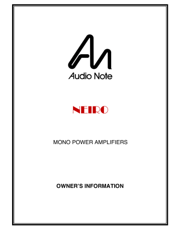 Audio Note Neiro Owner's Information | Manualzz