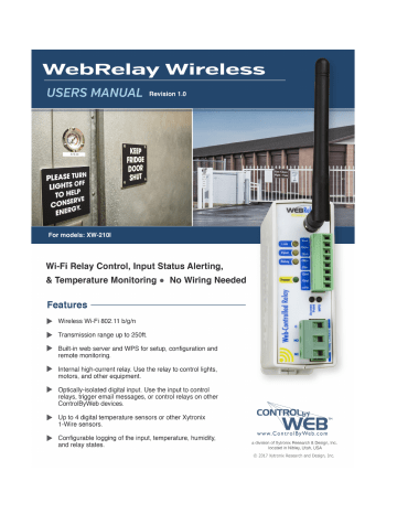 ControlByWeb WebRelay Wireless XW-210I User Manual | Manualzz