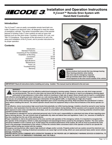 Code 3 H2 Covert Installation And Operation Instructions Manual | Manualzz