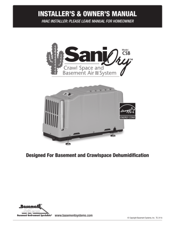 Basement Systems Sani Dry CSB Installer's & Owner's Manual | Manualzz