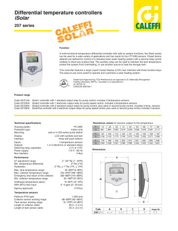 Caleffi solar iSolar 257 series Specifications | Manualzz