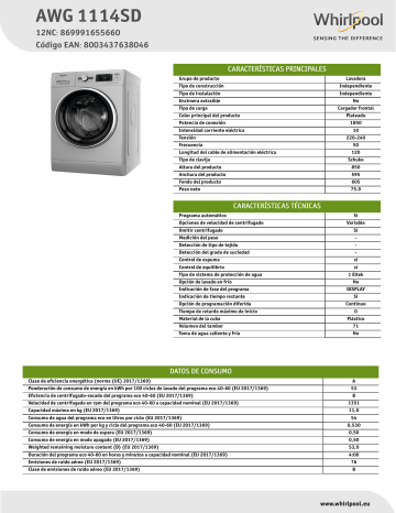 Whirlpool AWG 1114SD Washing machine Manual de usuario | Manualzz