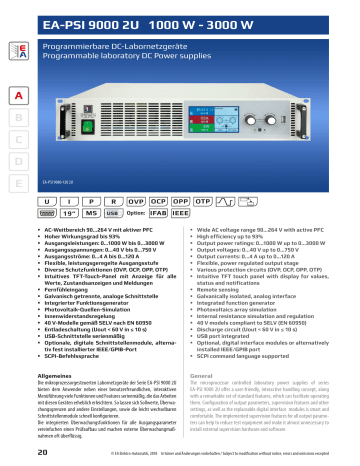 Elektro-Automatik EA-PSI 9040-120 2U HS Lab power supply 0...40V/0...120A Datasheet | Manualzz