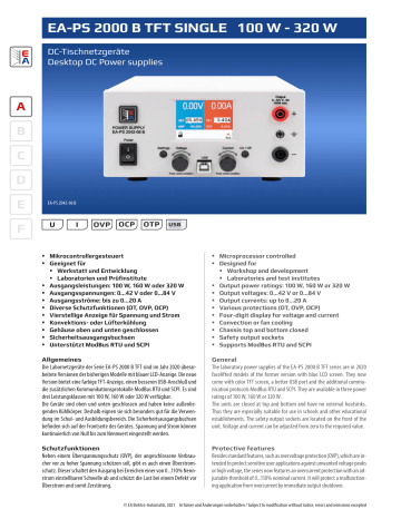 Elektro-Automatik EA-PS 2084-10B DC Laboratory Power Supply Datasheet | Manualzz
