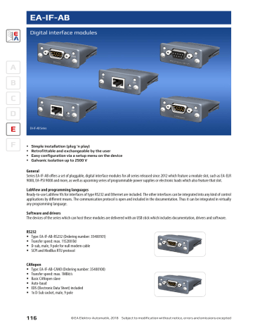 Elektro-Automatik EA-IF-AB-ECT EtherCAT-Interface Datasheet | Manualzz