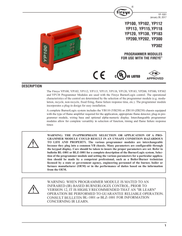 Fireye BurnerLogix YP Programmers, YP-1001 Owner's Manual | Manualzz