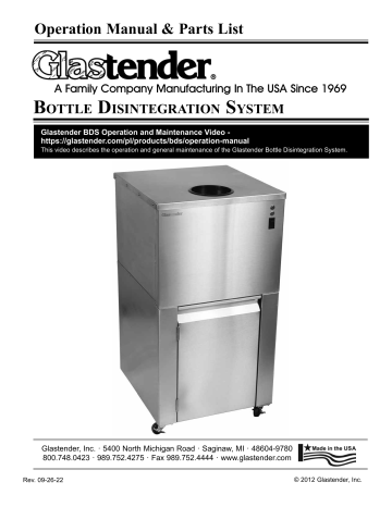 Glastender Bottle Disintegration System Operation Manual | Manualzz