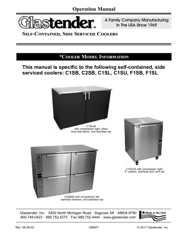 Glastender Side-Serviced Coolers Operation Manual | Manualzz