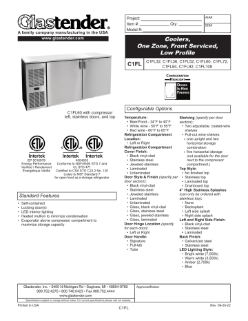Glastender C1FL Specification | Manualzz