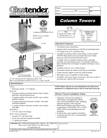 Glastender CT Specification | Manualzz