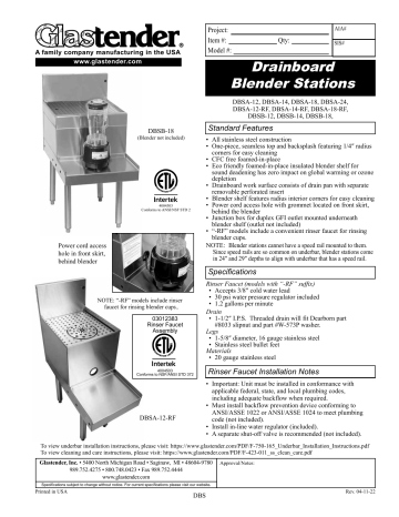 Glastender DBS Specification | Manualzz