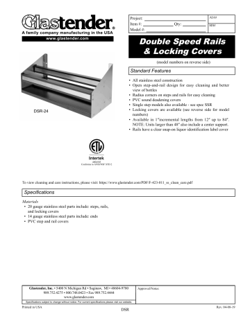 Glastender DSR Specification | Manualzz