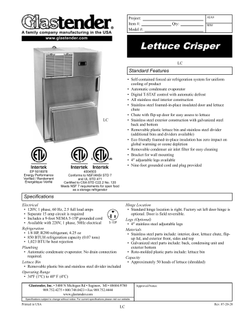 Glastender LC Specification | Manualzz