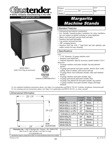 Glastender MS Specification | Manualzz
