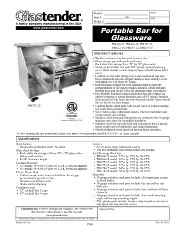 Glastender PBG Specification | Manualzz