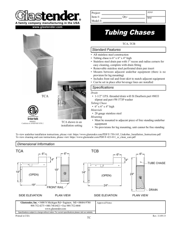 Glastender TC Specification | Manualzz