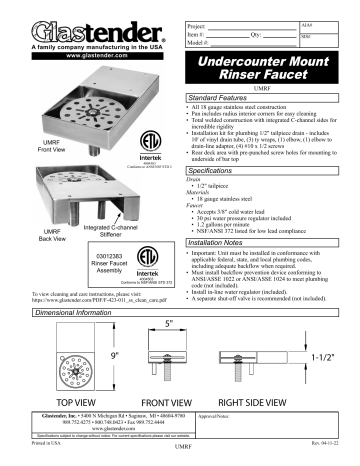 Glastender UMRF Specification | Manualzz