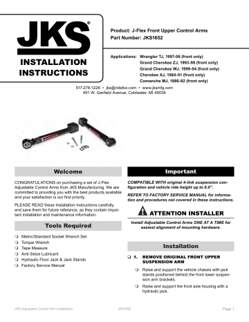 JKS JKS1652 Adjustable Control Arms Installation Guide | Manualzz