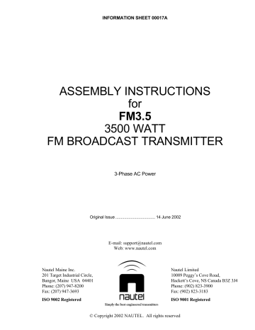Nautel FM3.5 Assembly Instructions | Manualzz