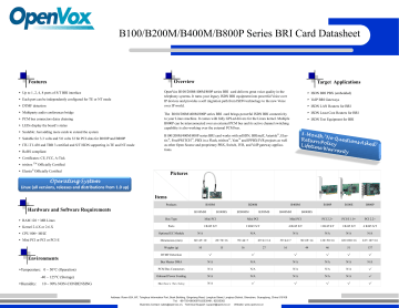 OpenVox B100 B200M B400M B800P Series BRI Card Datasheet | Manualzz