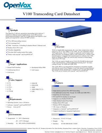 OpenVox V100 BOX Datasheet | Manualzz