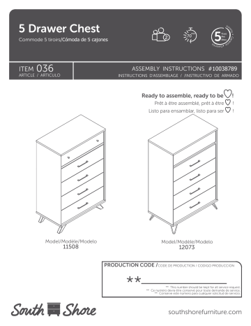 South Shore Flam 5-Drawer Chest Storage Unit Assembly Guide | Manualzz