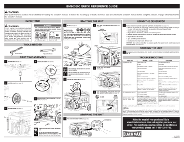 Black Max bm903500 3550 Watt Generator Quick Reference Guide | Manualzz