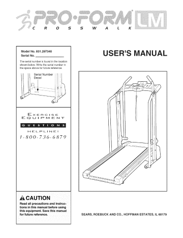Proform 831297340 Crosswalk LM Treadmill Owner's Manual | Manualzz
