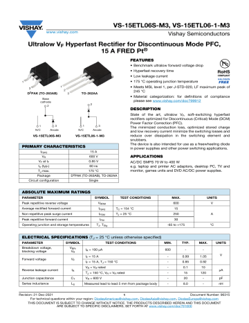 Vishay VS-15ETL06-M3 Data Sheet | Manualzz