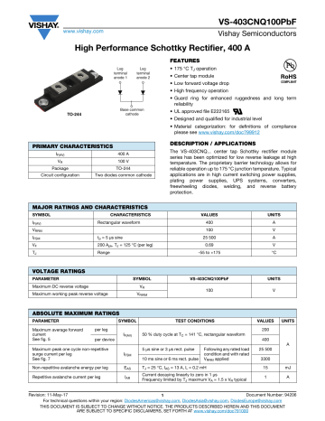 Vishay VS-403CNQ100PBF Data Sheet | Manualzz