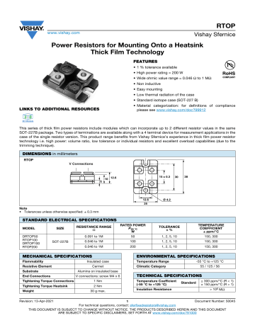 Vishay RTOP Data Sheet | Manualzz