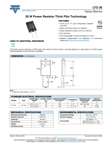 Vishay LTO30 Data Sheet | Manualzz