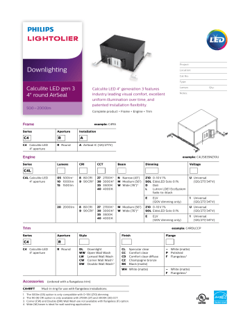 Lightolier Calculite LED 4" round gen 3 Specifications | Manualzz