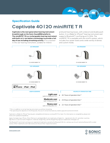 Sonic Captivate 40|20 miniRITE T R Specification Guide | Manualzz