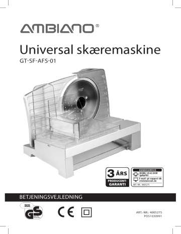 Ambiano GT-SF-AFS-01 Food slicer Brugermanual | Manualzz