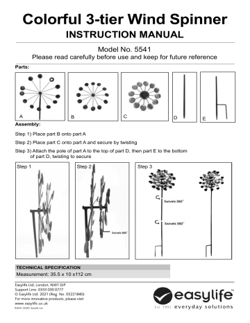 Easylife Colourful 3-tier Wind Spinner Instructions | Manualzz
