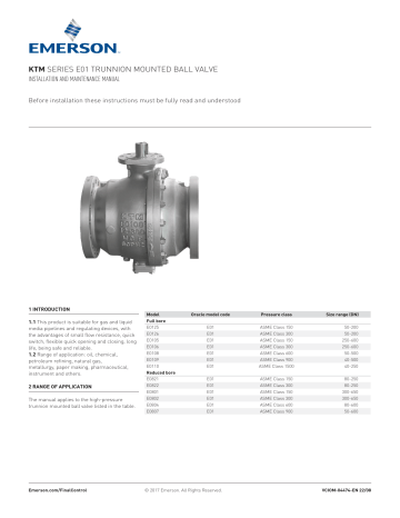 KTM Series E01 Trunnion Mounted Ball Valve, EN Owner's Manual | Manualzz