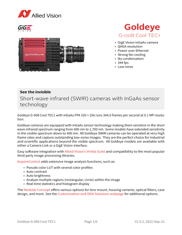 Allied Vision Goldeye G-008 Cool TEC1 Data Sheet | Manualzz