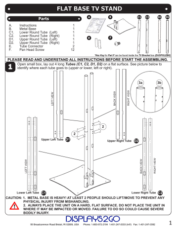 Displays2go DSTAND2BK Dual TV Stand Assembly Instructions | Manualzz