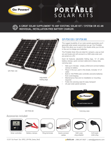 Go Power GP-PSK-120 Portable Solar Kit Spec Sheet | Manualzz